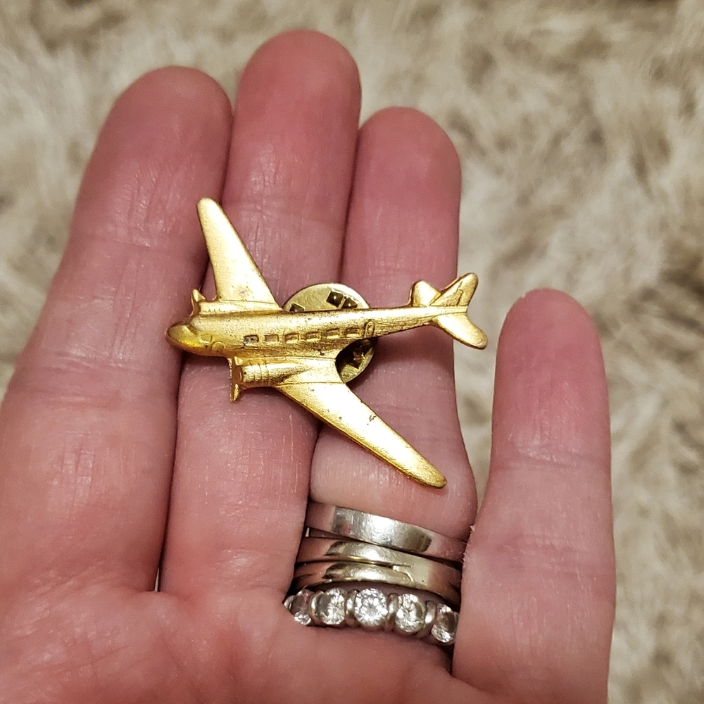 Vintage Rare Gold Airplane Pin - Gem